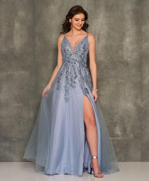 French Novelty: Dave and Johnny 10985 Smoke Blue Prom Dress