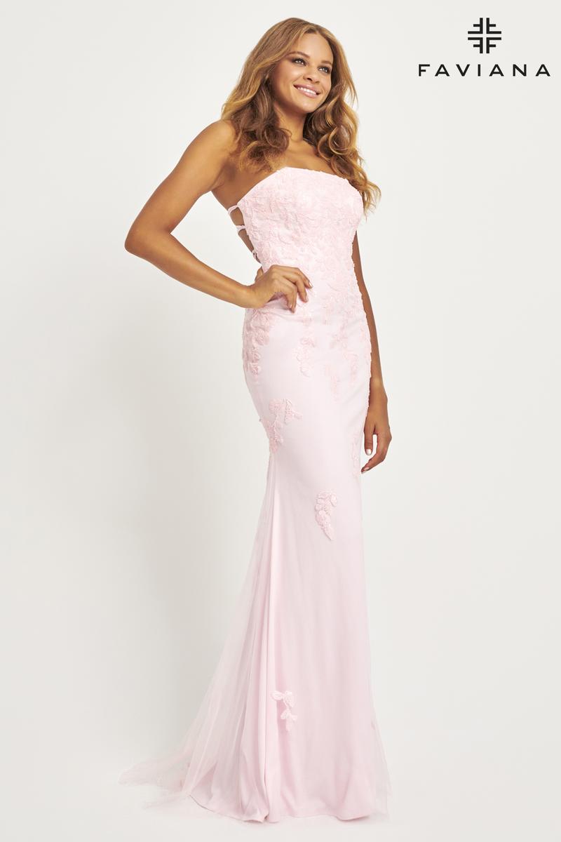 French Novelty: Faviana 11004 Strapless Lace Up Back Prom Dress