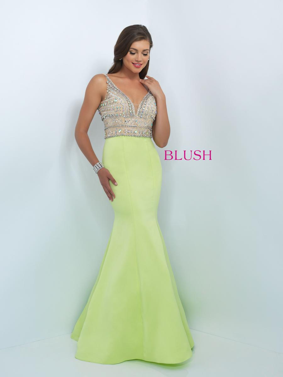 French Novelty: Blush 11025 Satin Plunging V Prom Gown
