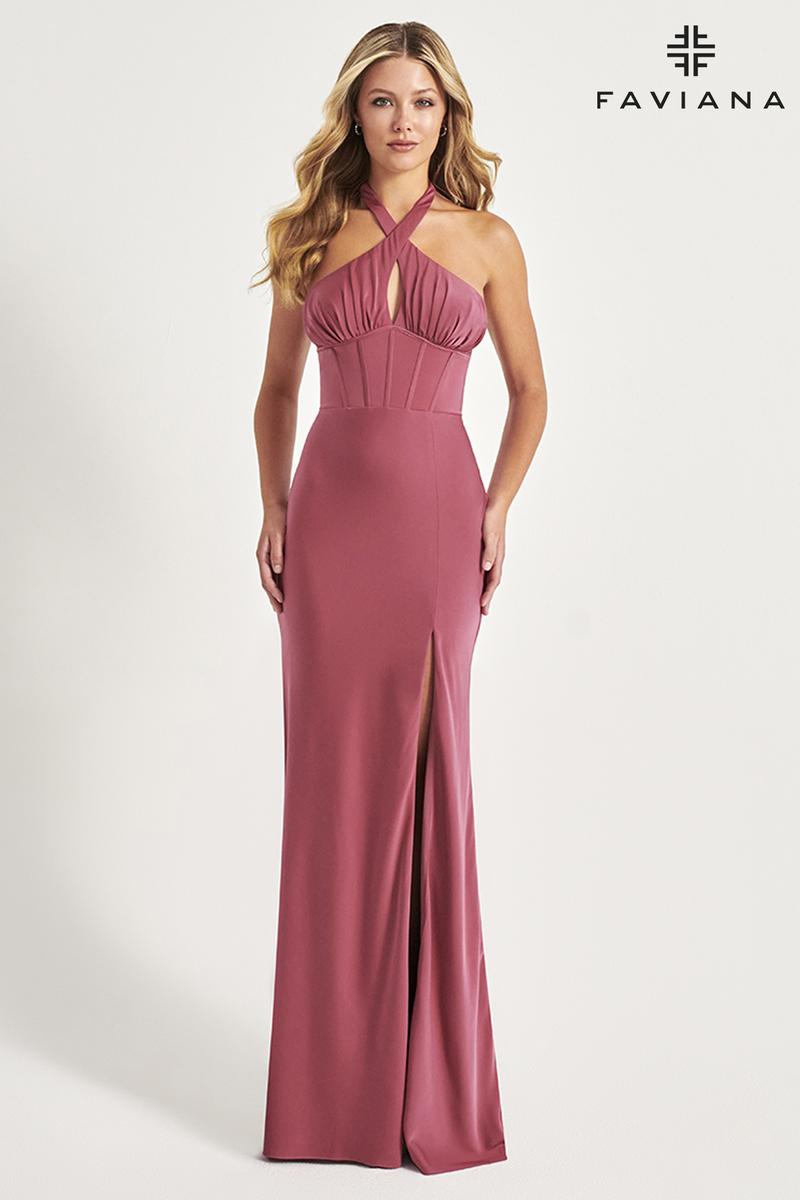 French Novelty: Faviana 11065 Corset Keyhole Halter Prom Dress
