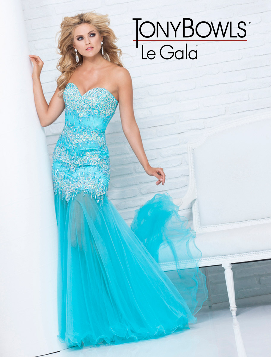 French Novelty: Tony Bowls Le Gala 115551 Tulle Gown with Sheer Skirt