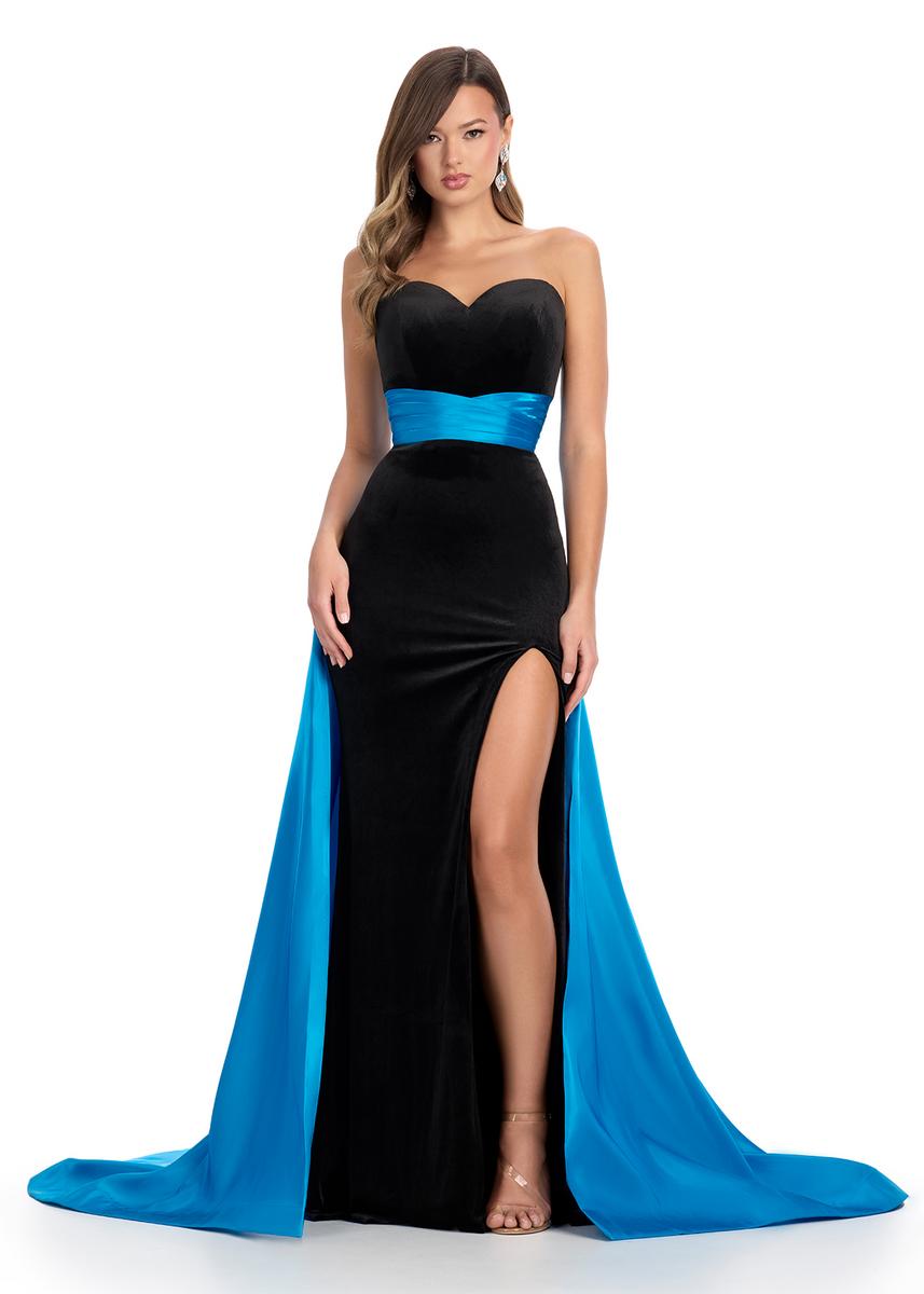 French Novelty: Ashley Lauren 11857 Velvet Prom Dress with Satin Overskirt