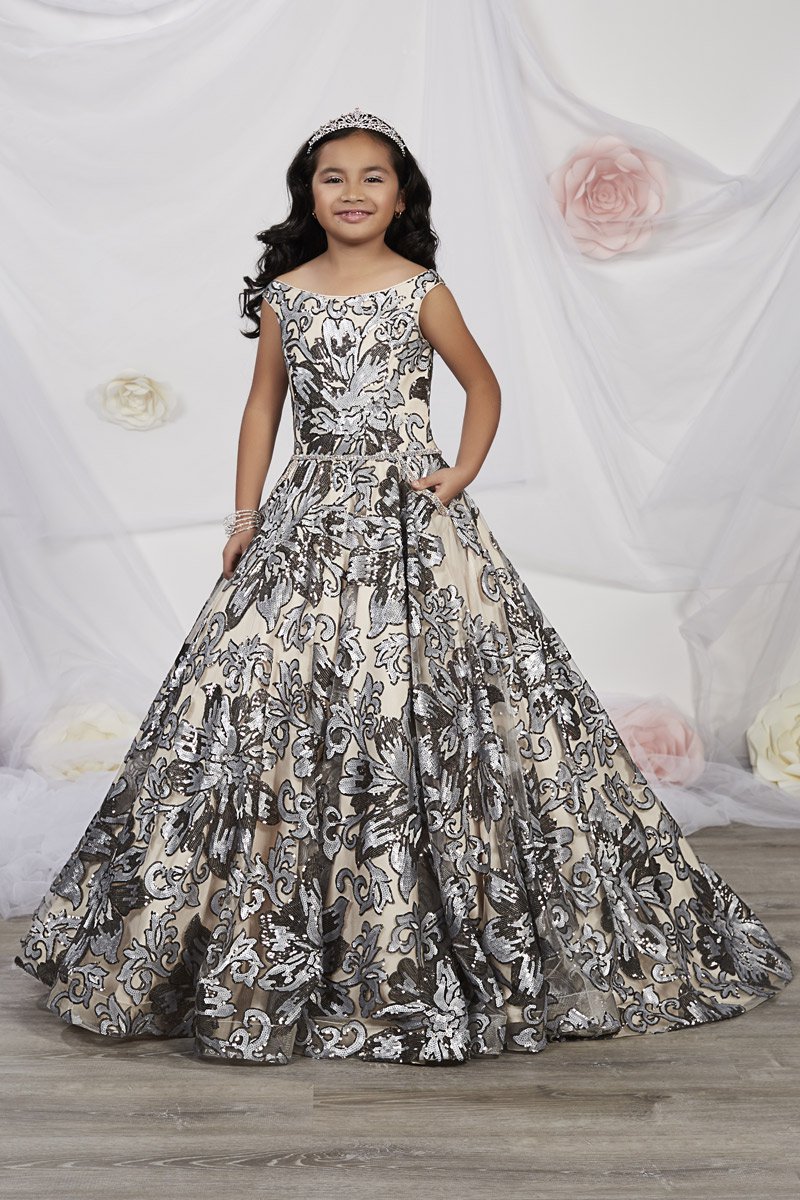 French Novelty: Tiffany Princess 13532 Girls Floral Sequin Pageant Dress