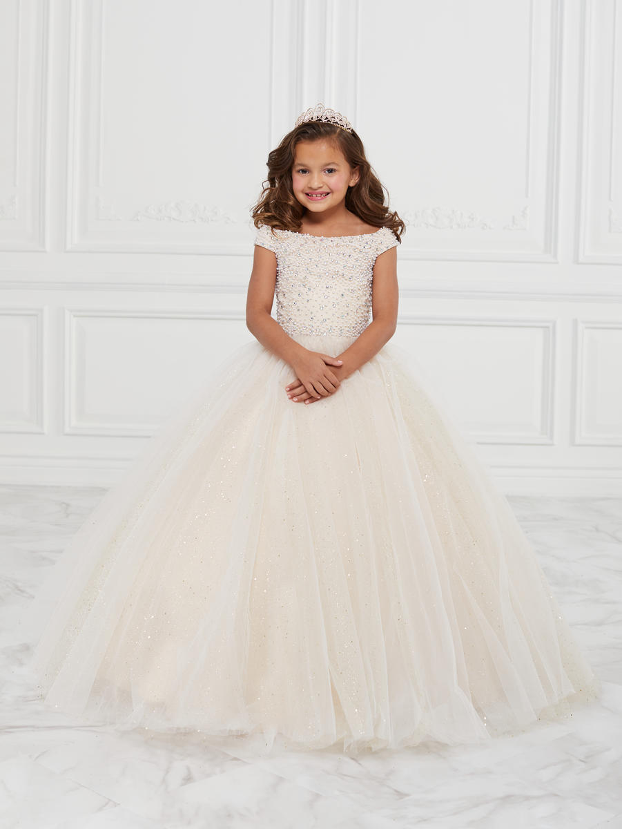 French Novelty: Tiffany Princess 13590 Pearl Beaded Girls Pageant Dress