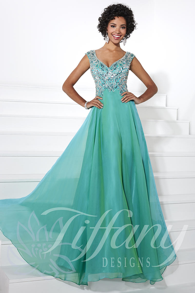 French Novelty: Tiffany Designs 16096 Brightly Beaded Evening Dress