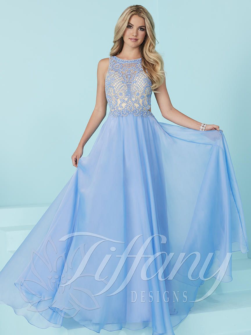 French Novelty: Tiffany Designs 16233 Beaded Iridescent Chiffon Prom Dress