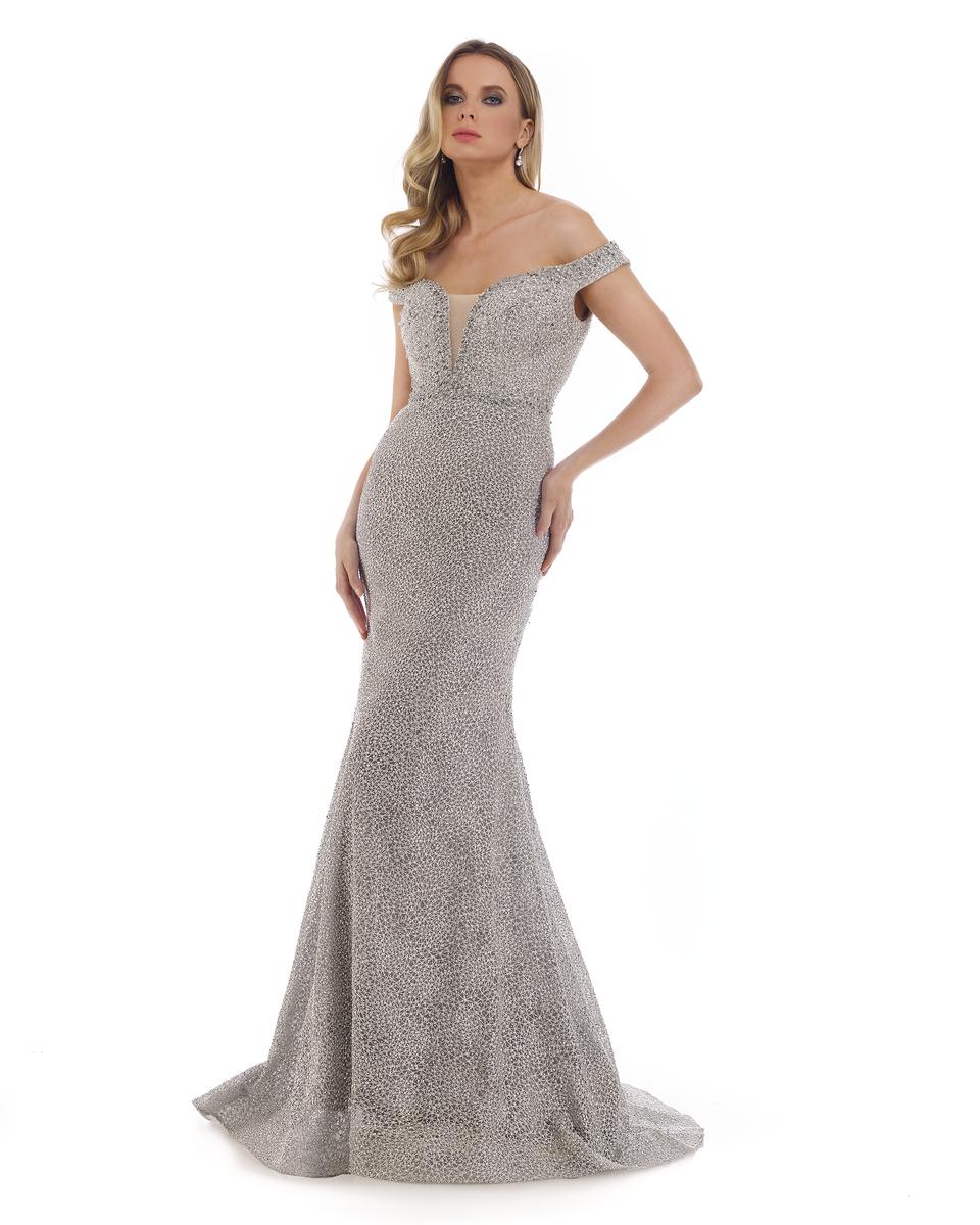 French Novelty: Morrell Maxie 16327 Off Shoulder Embroidered Gown