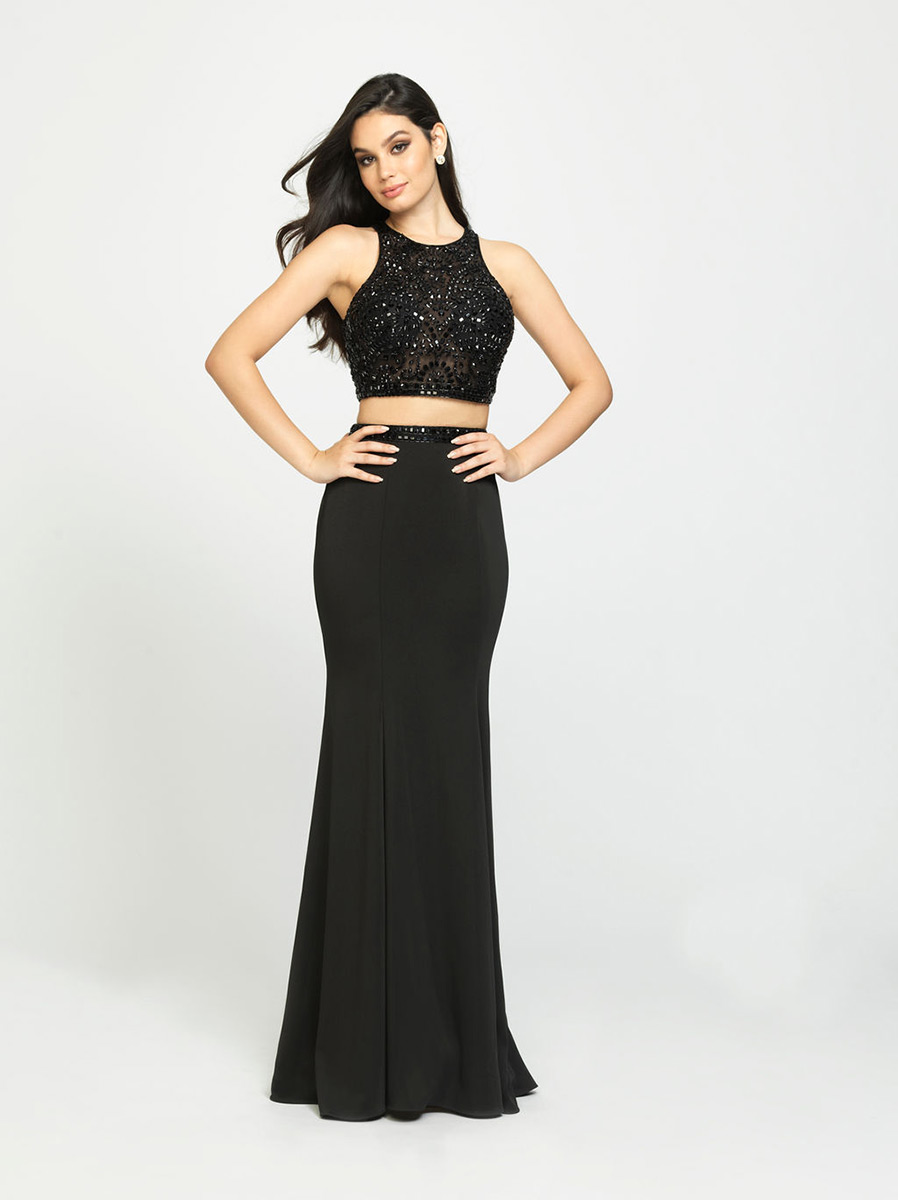 French Novelty: Madison James 19-106 Cropped 2 Piece Prom Gown