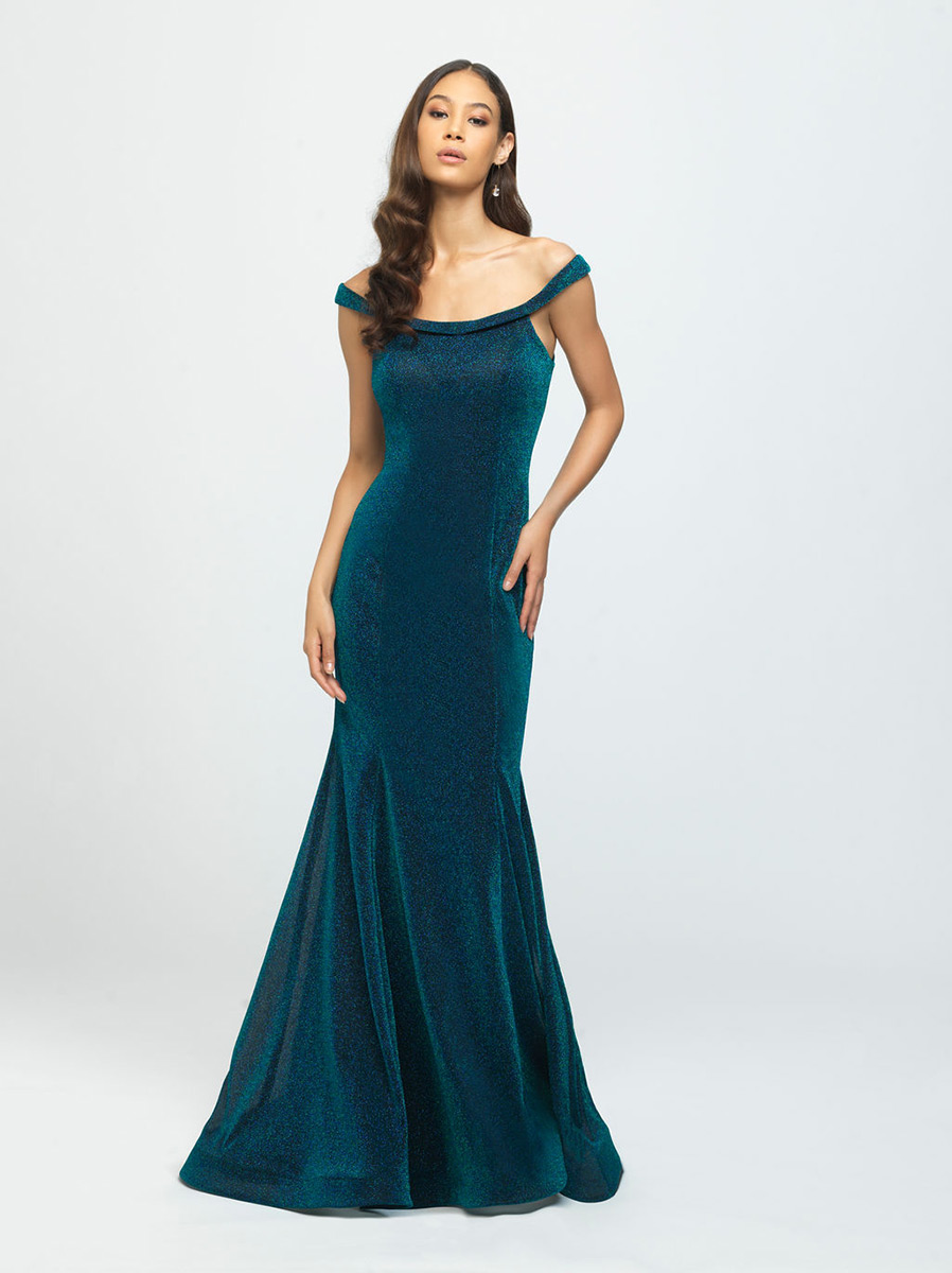 French Novelty: Madison James 19-164 Off Shoulder Fit and Flare Gown