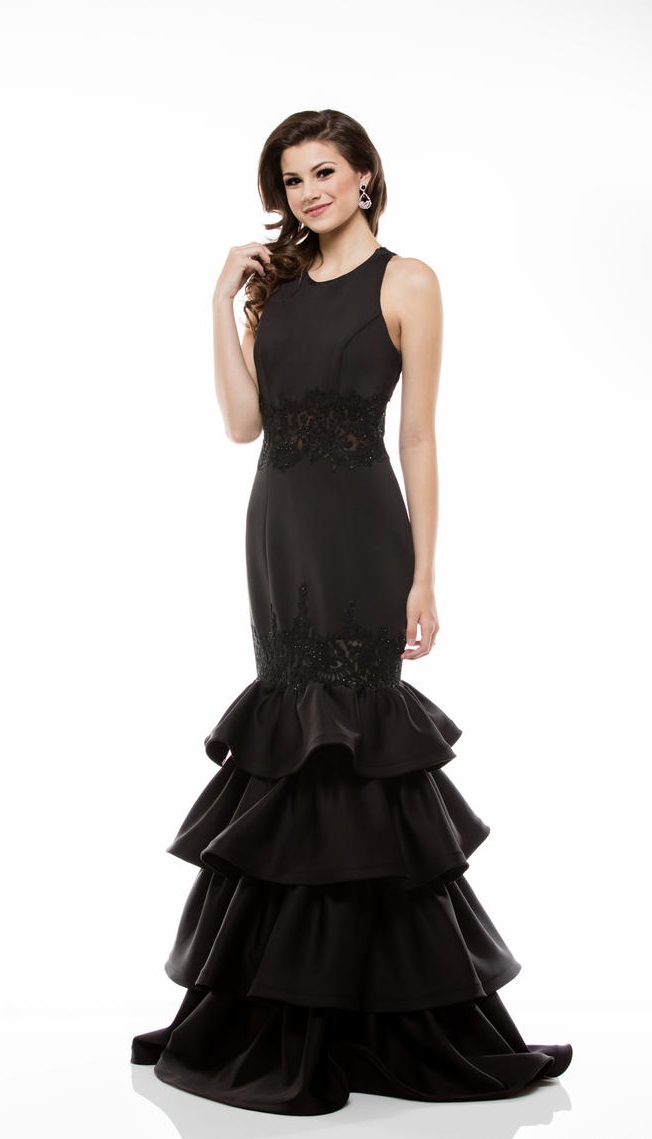 French Novelty: Colors Dress 1973 Scuba Tiered Mermaid Gown