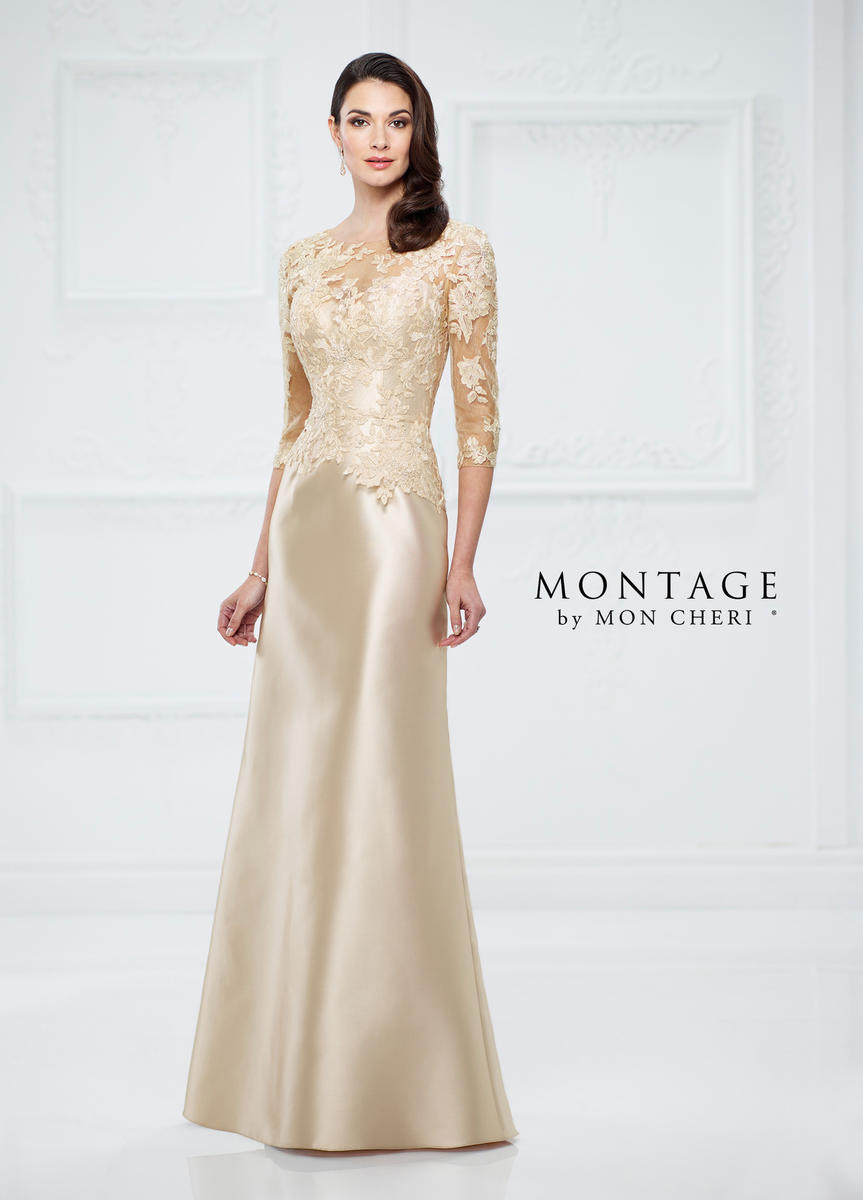 French Novelty: Montage 217955 Mothers Gown with Sheer Lace Sleeves