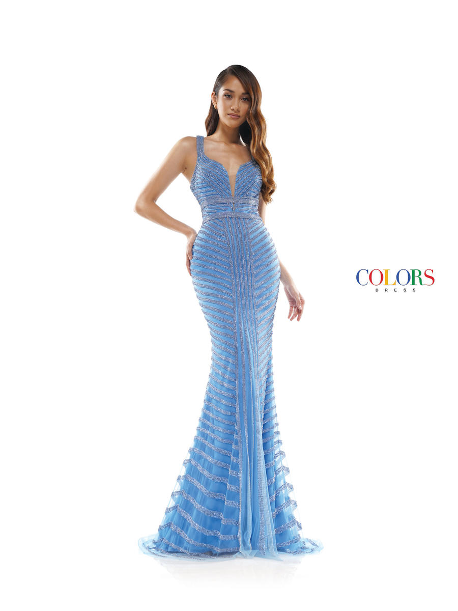 French Novelty: Colors Dress 2337 Beaded Gown with Strappy Back