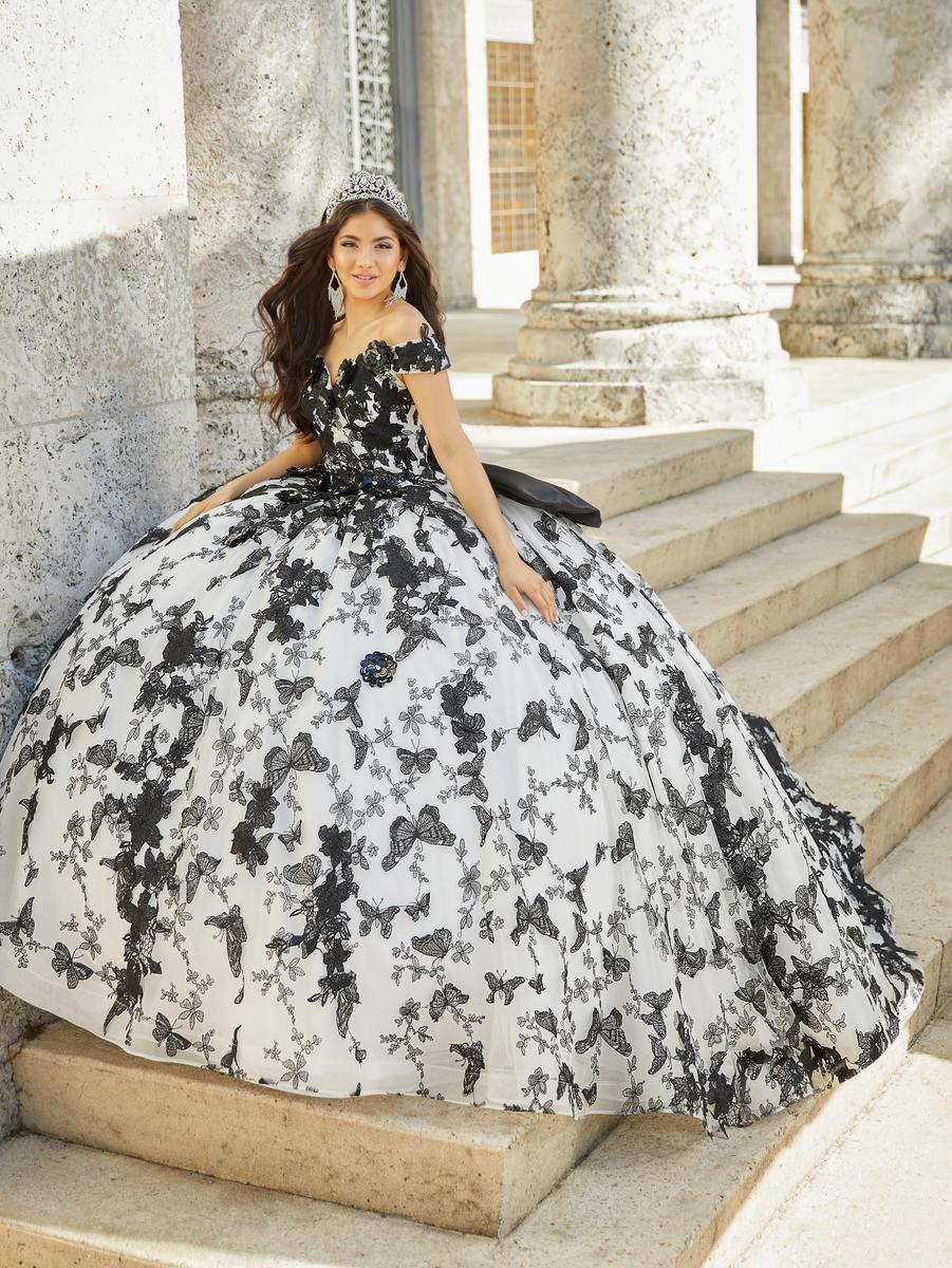 French Novelty: House of Wu 26025 Black Butterfly Quinceanera Dress