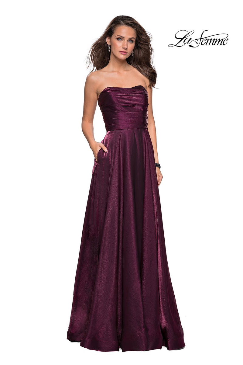 French Novelty: La Femme 27130 Satin Prom Dress with Pockets