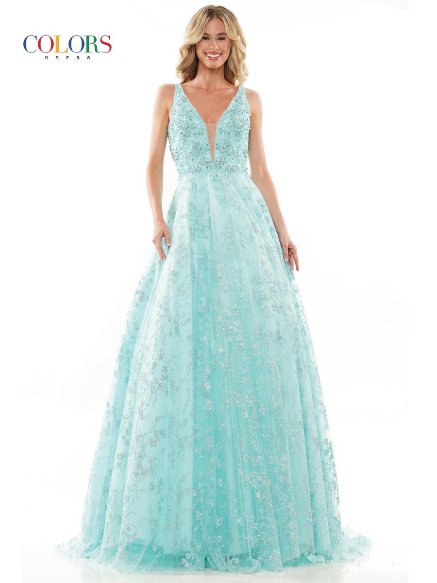 French Novelty: Colors Dress 2949 V Back Glitter Prom Gown