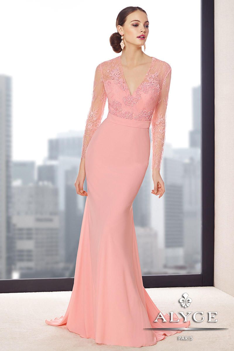 French Novelty: Alyce 29693 Jean De Lys Lace Long Sleeve Gown