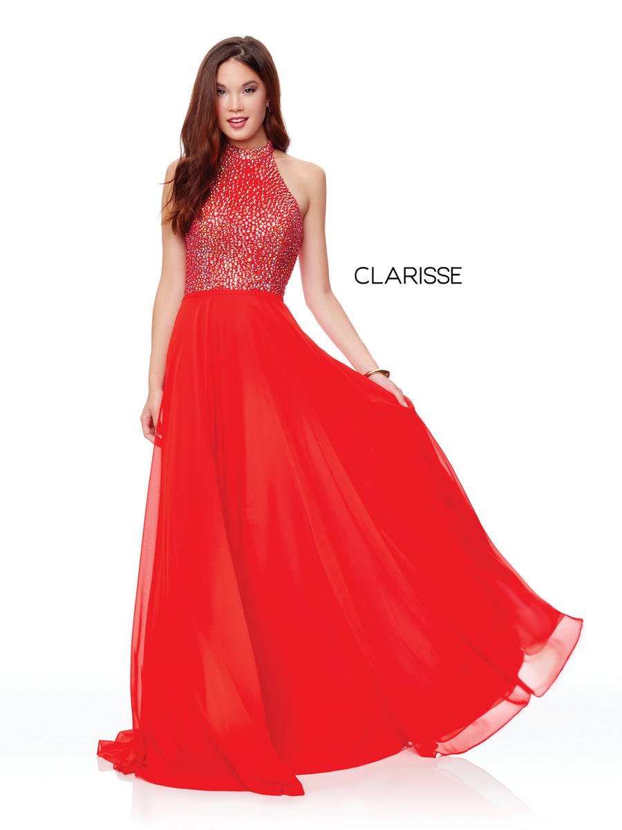 French Novelty: Clarisse 3750 Beaded Top Chiffon Prom Gown