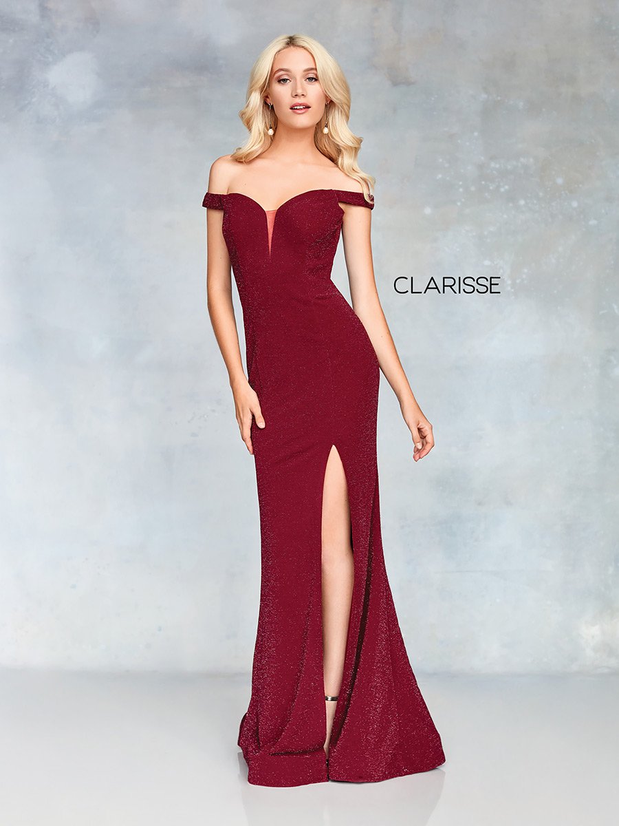 French Novelty: Clarisse 3817 Off Shoulder Shimmer Jersey Prom Dress