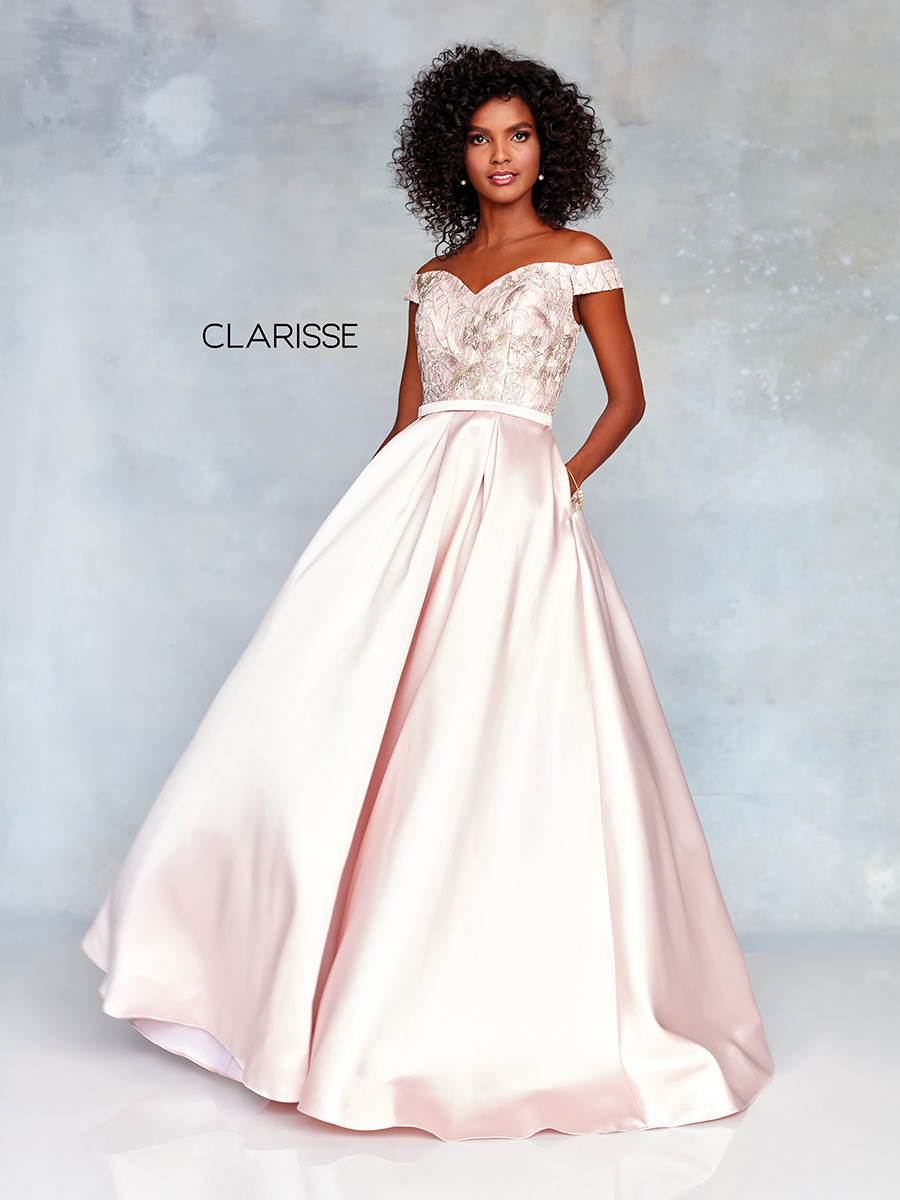 French Novelty: Clarisse 3866 Off Shoulder Mikado Prom Dress
