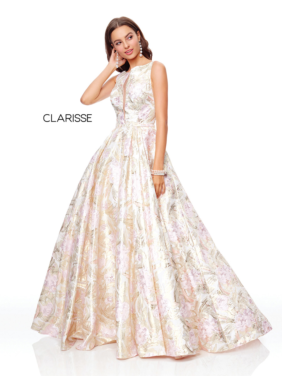 French Novelty: Clarisse 3868 Keyhole Brocade Prom Gown