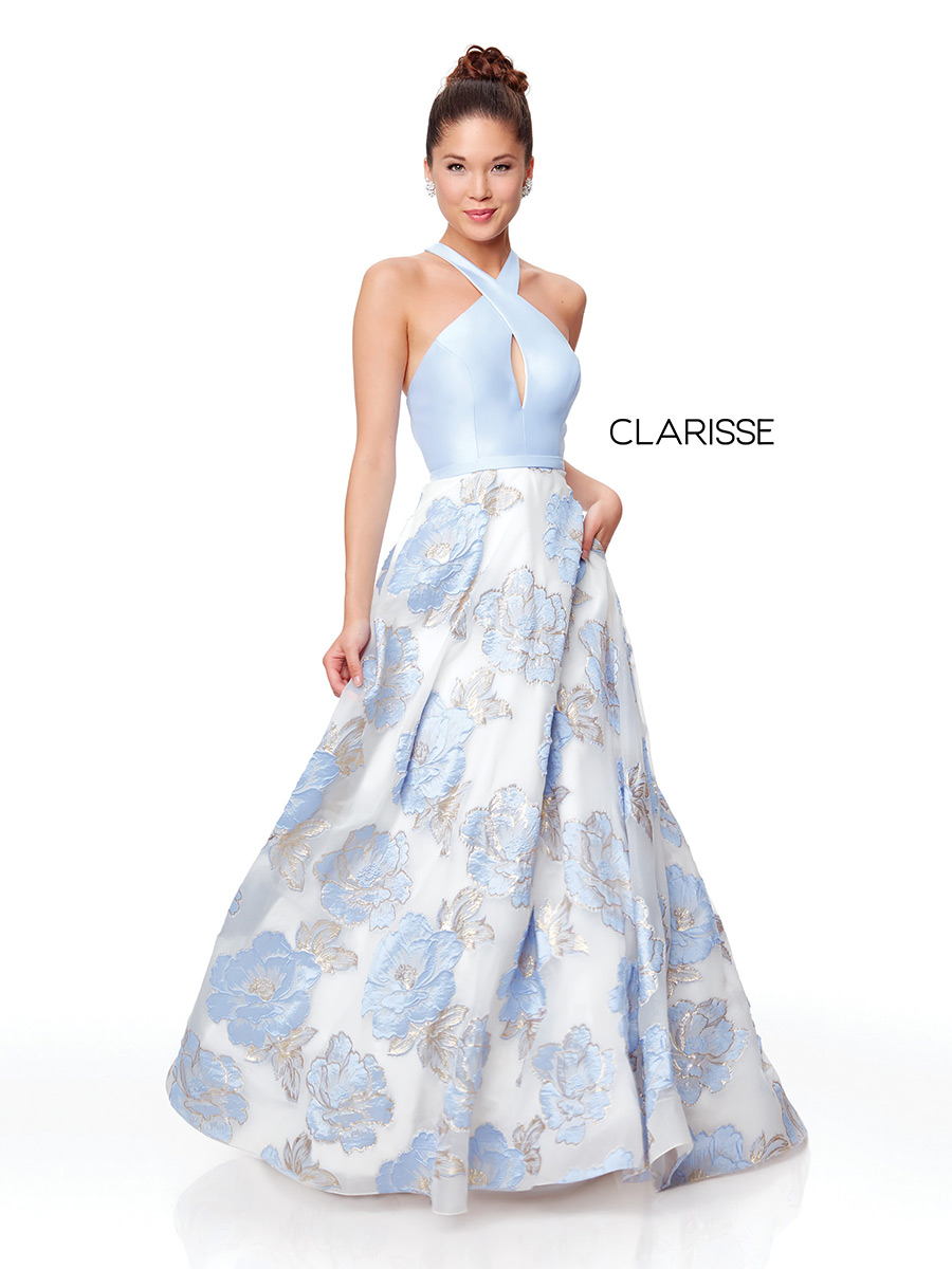 French Novelty: Clarisse 3873 Keyhole Floral Organza Prom Dress