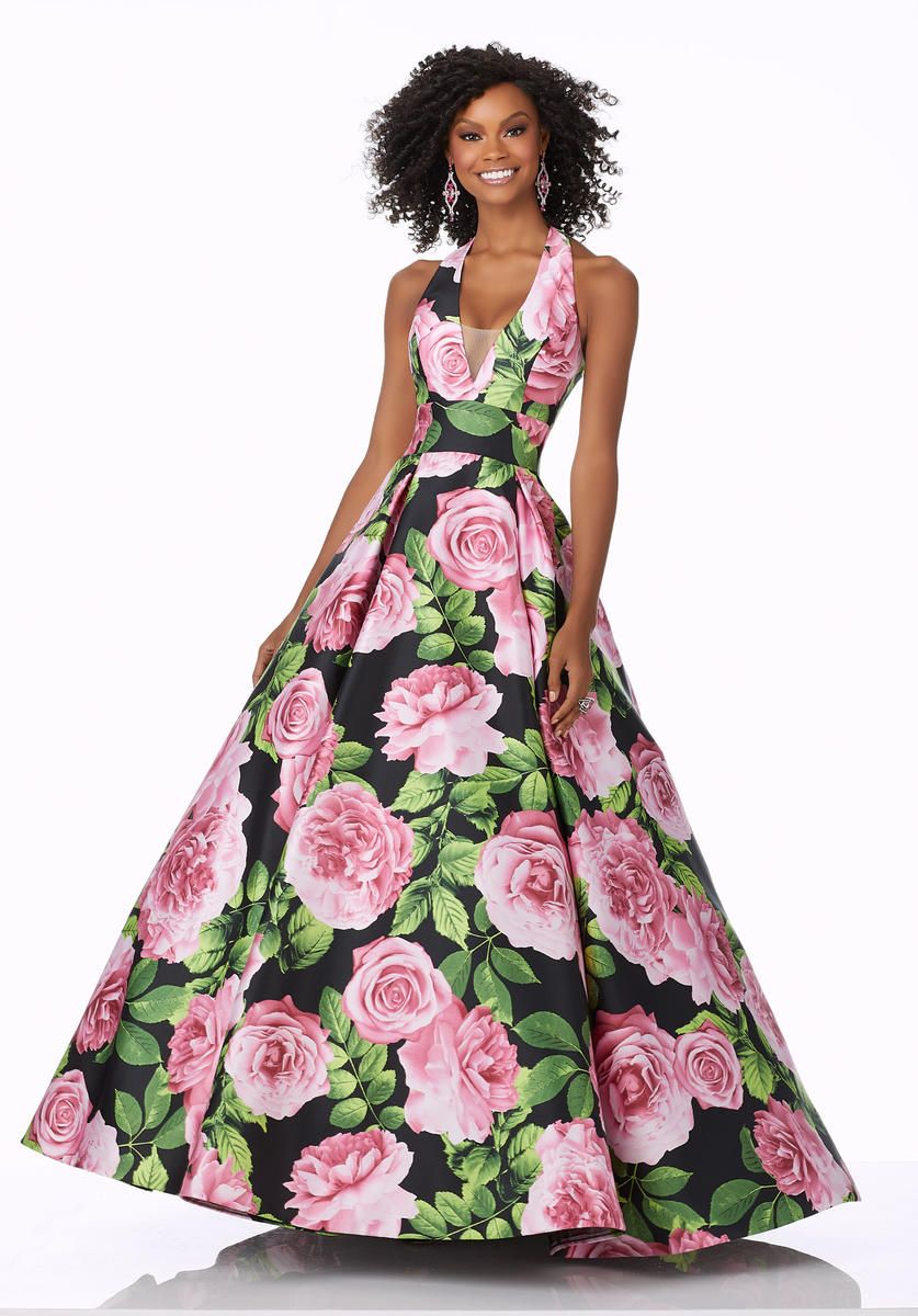 French Novelty: Morilee 42023 Bold Floral Print Prom Dress