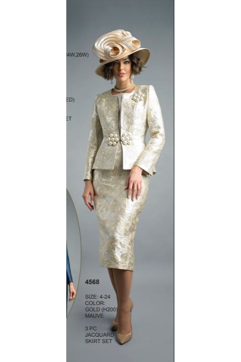French Novelty: Lily and Taylor 4568 Ladies Jacquard Pearl Suit