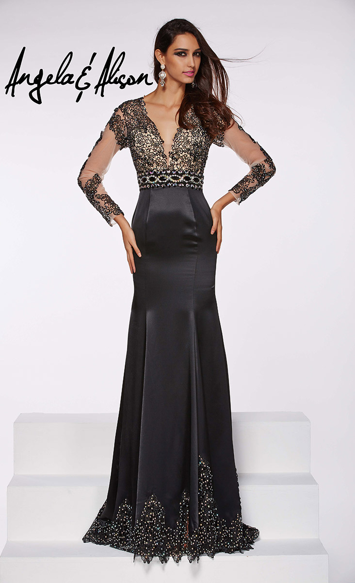 French Novelty: Angela and Alison 51009 Long Sleeve Beaded Sheer Gown