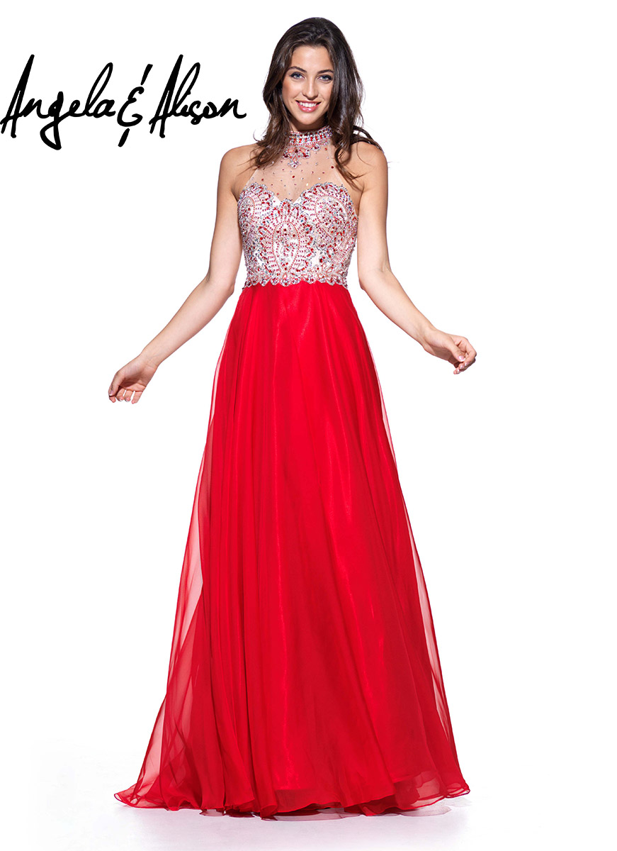 French Novelty: Angela and Alison 51053 Sheer High Neck Gown