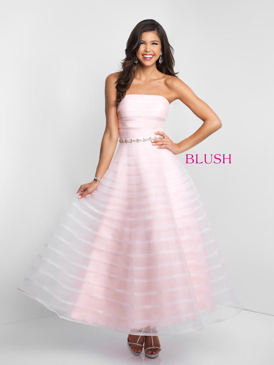 French Novelty: Pink by Blush 5656 Ballerina Length Sheer Prom Gown