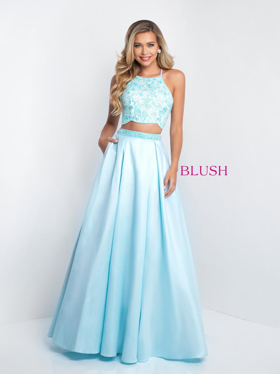 French Novelty: Pink by Blush 5679 Shimmer 2 Piece Prom Gown