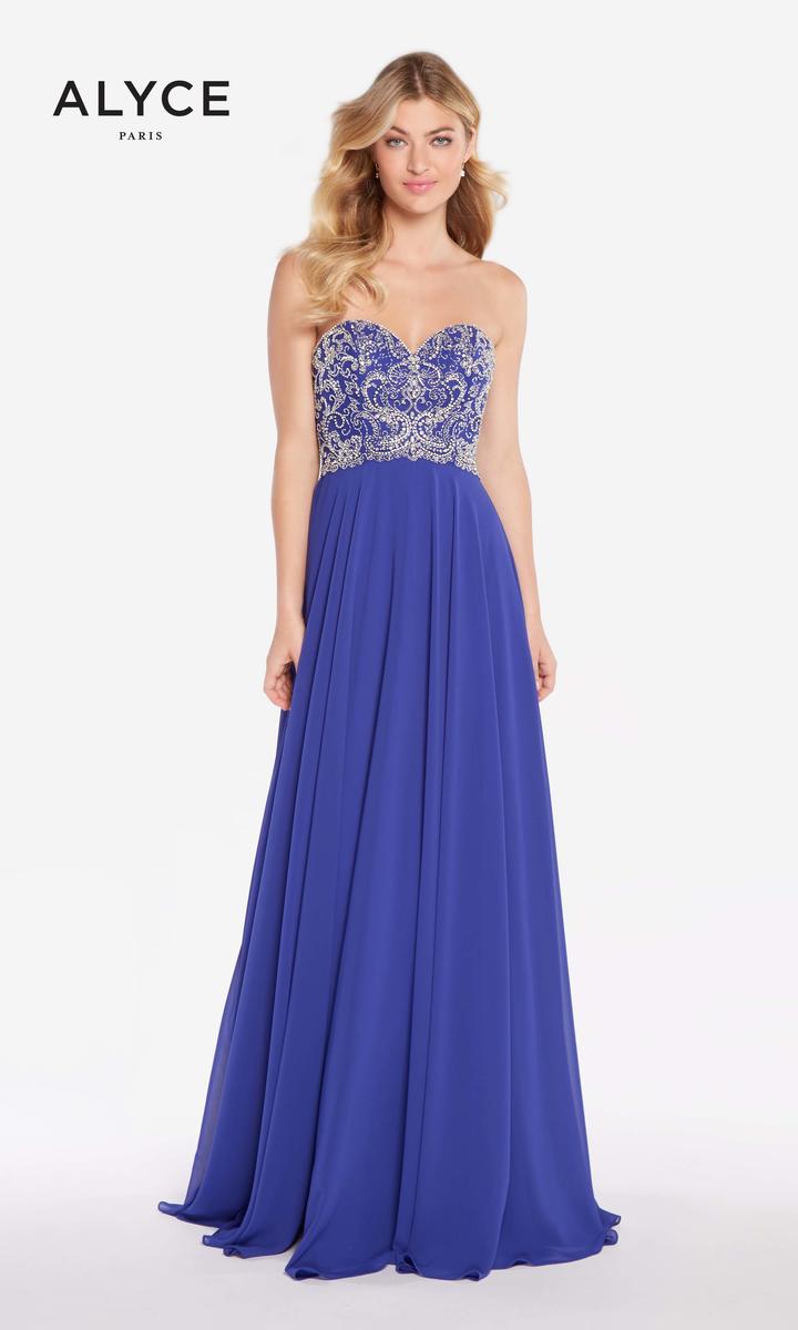 French Novelty: Alyce Paris 60045 Chiffon Prom Dress with Beaded Top