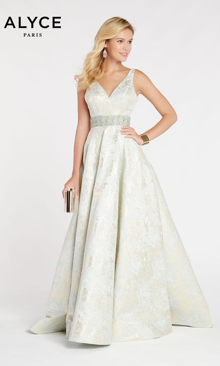 French Novelty: Alyce Paris 60343 Brocade V Neck Prom Dress