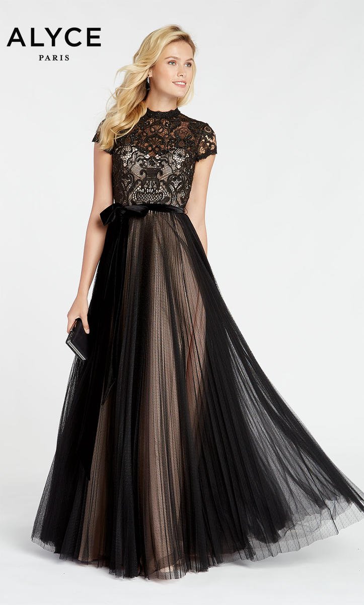 French Novelty: Alyce Paris 60355 Lace Short Sleeve Gown