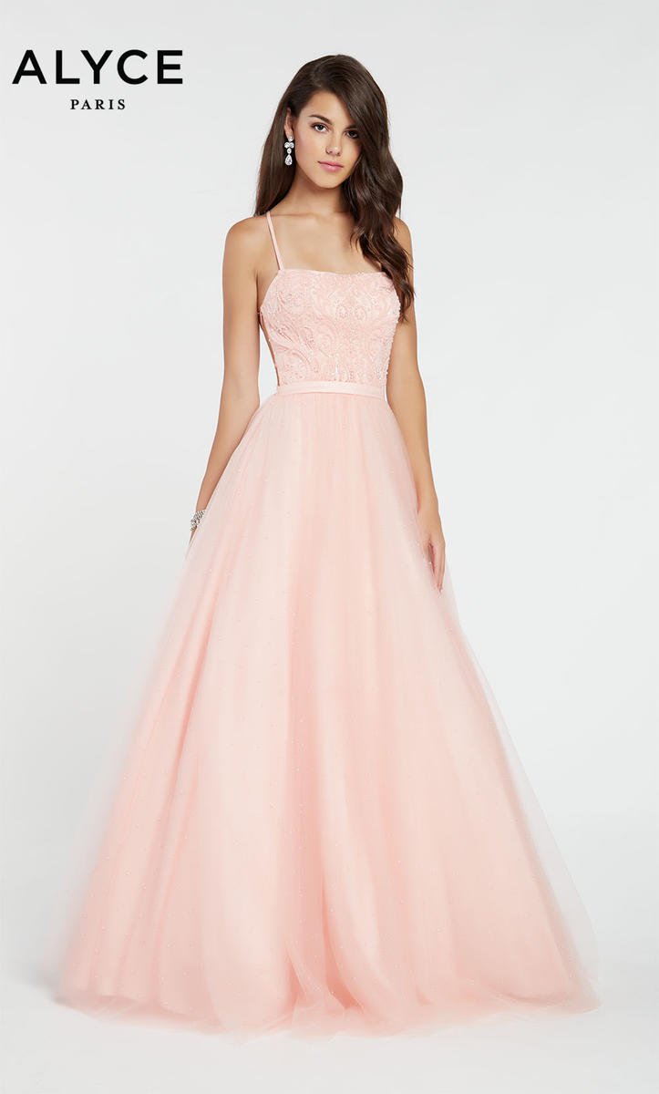 French Novelty: Alyce Paris 60385 Open Lace Up Back Prom Gown