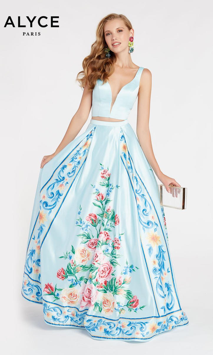 French Novelty: Alyce Paris 60421 Sweet Floral Print 2 Piece Gown