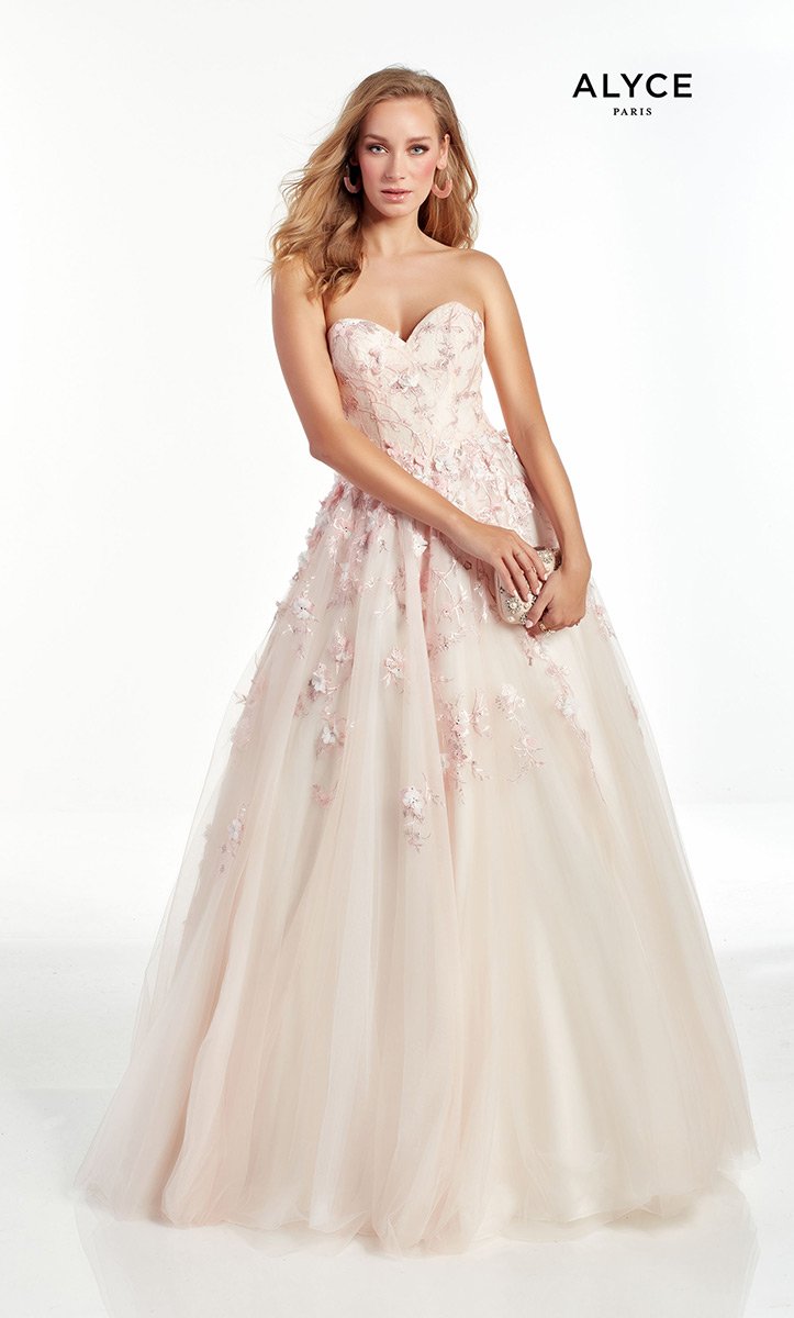 French Novelty: Alyce Paris 60884 Floral 3D Lace Prom Gown
