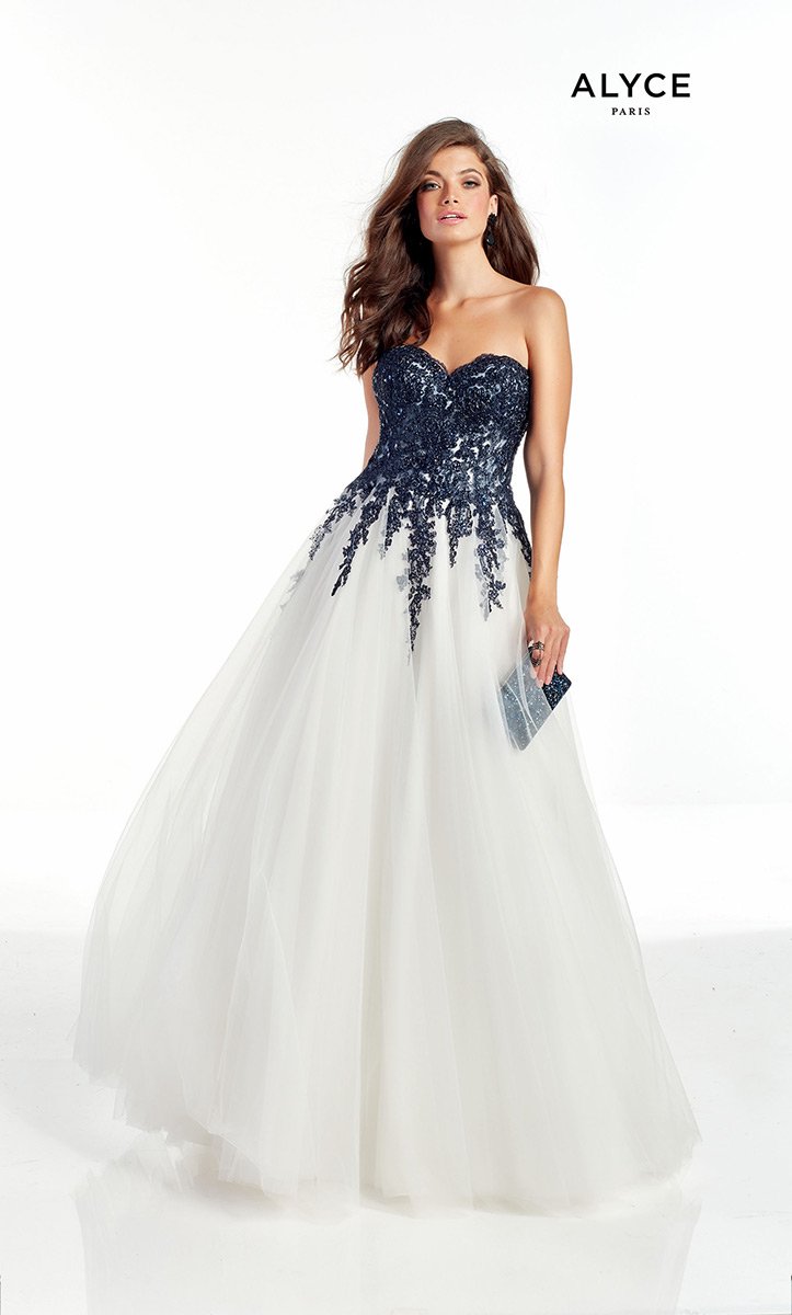 French Novelty: Alyce Paris 60890 Lace Top Princess Prom Dress