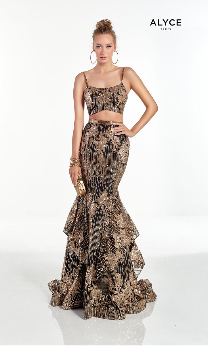 French Novelty: Alyce Paris 60929 Ruffle 2 Piece Sequin Mermaid Dress