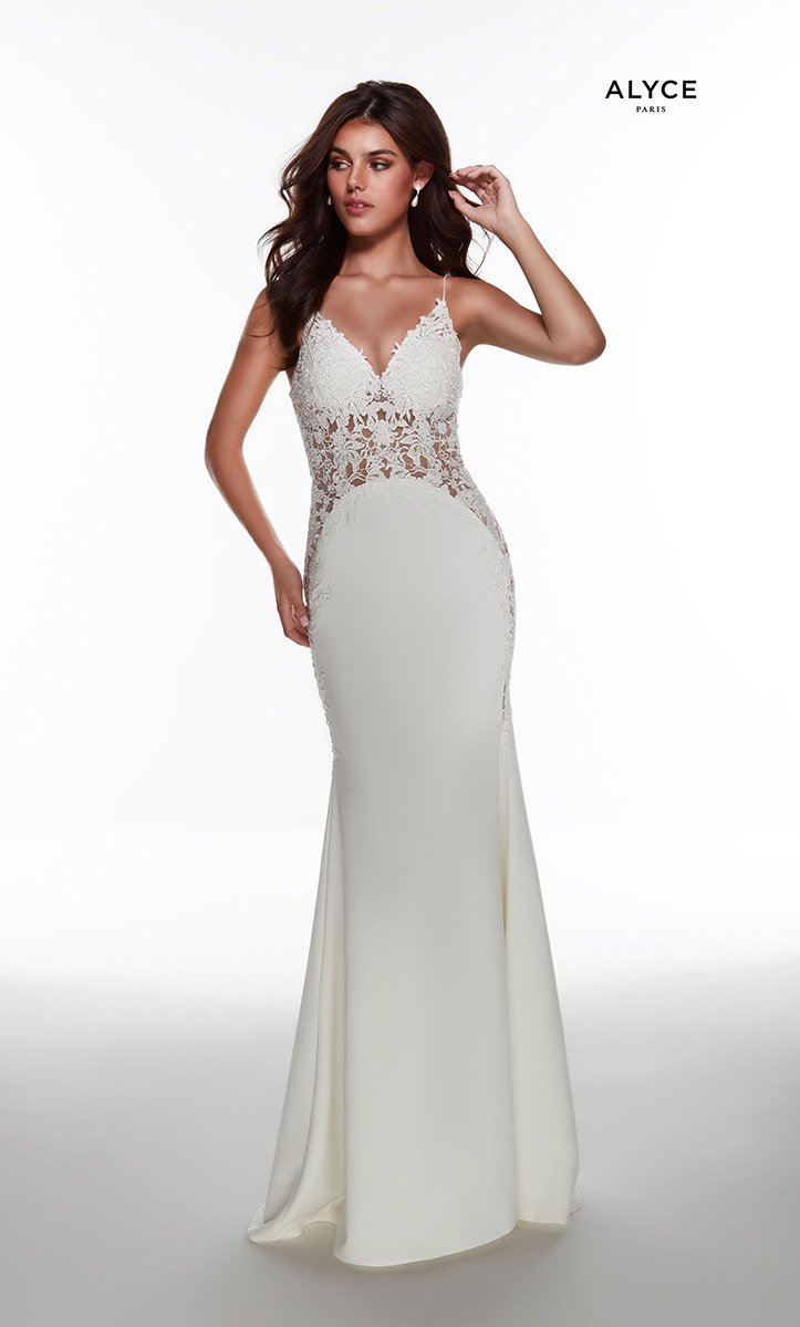 French Novelty: Alyce Paris 60965 Stretch Lace Prom Dress