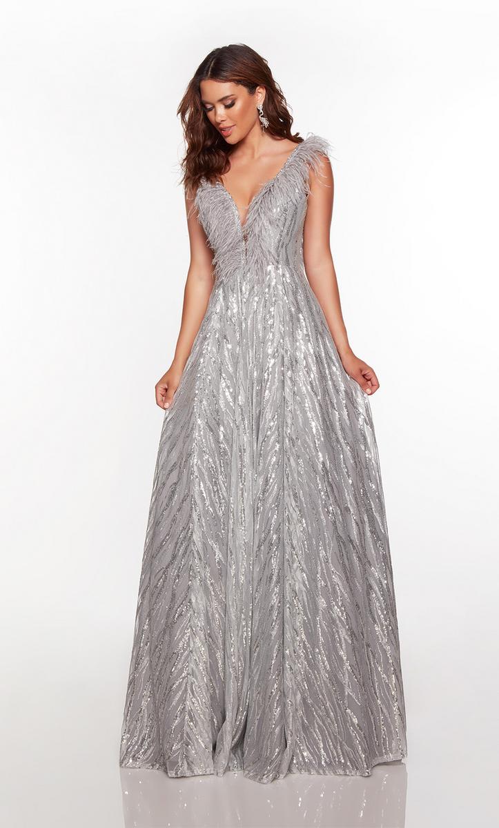 French Novelty: Alyce Paris 61311 Sequin Gown with Feather Trim