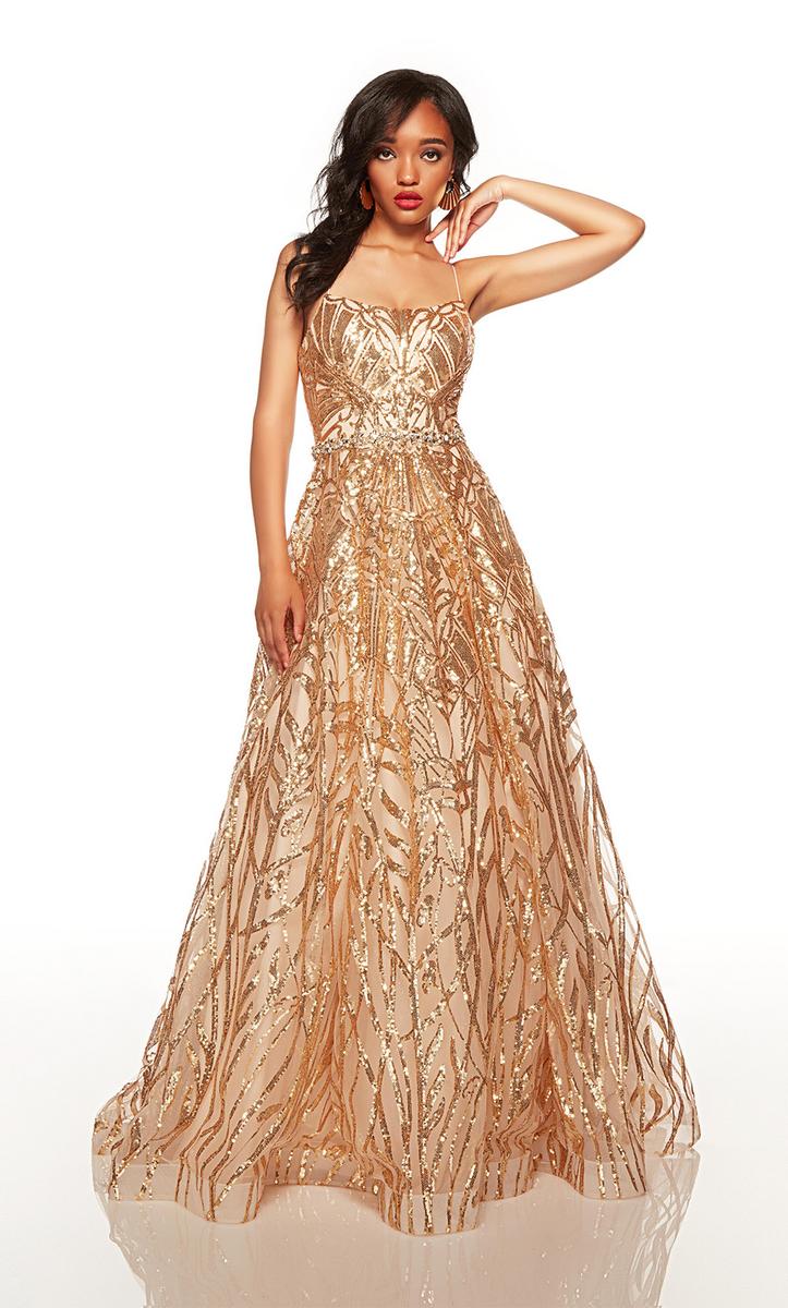 French Novelty: Alyce Paris 61413 Sparkling Sequin Design A-Line Gown