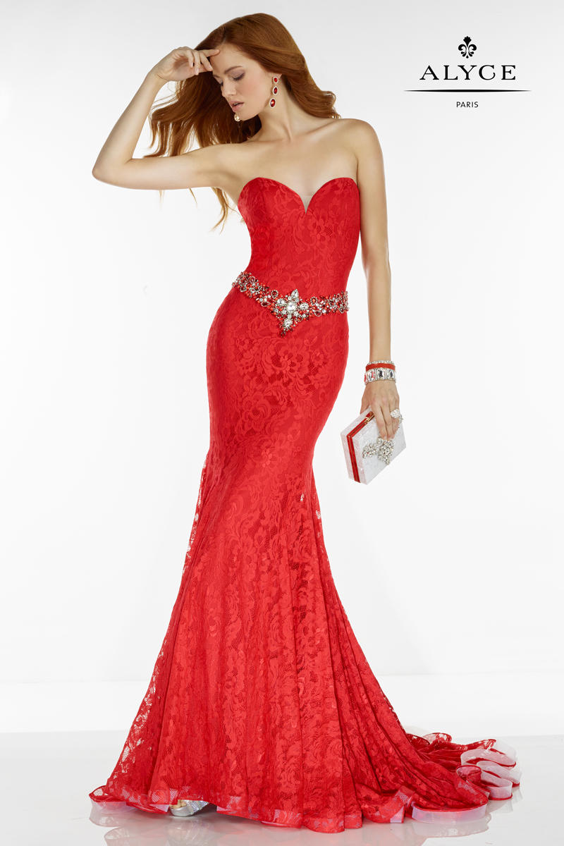 French Novelty: Alyce Paris 6502 Daring Lace Prom Gown