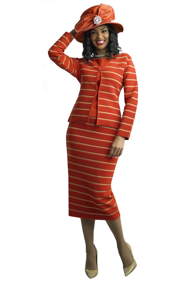 French Novelty: Lily and Taylor 747 Ladies Metallic Stripe Knit Suit