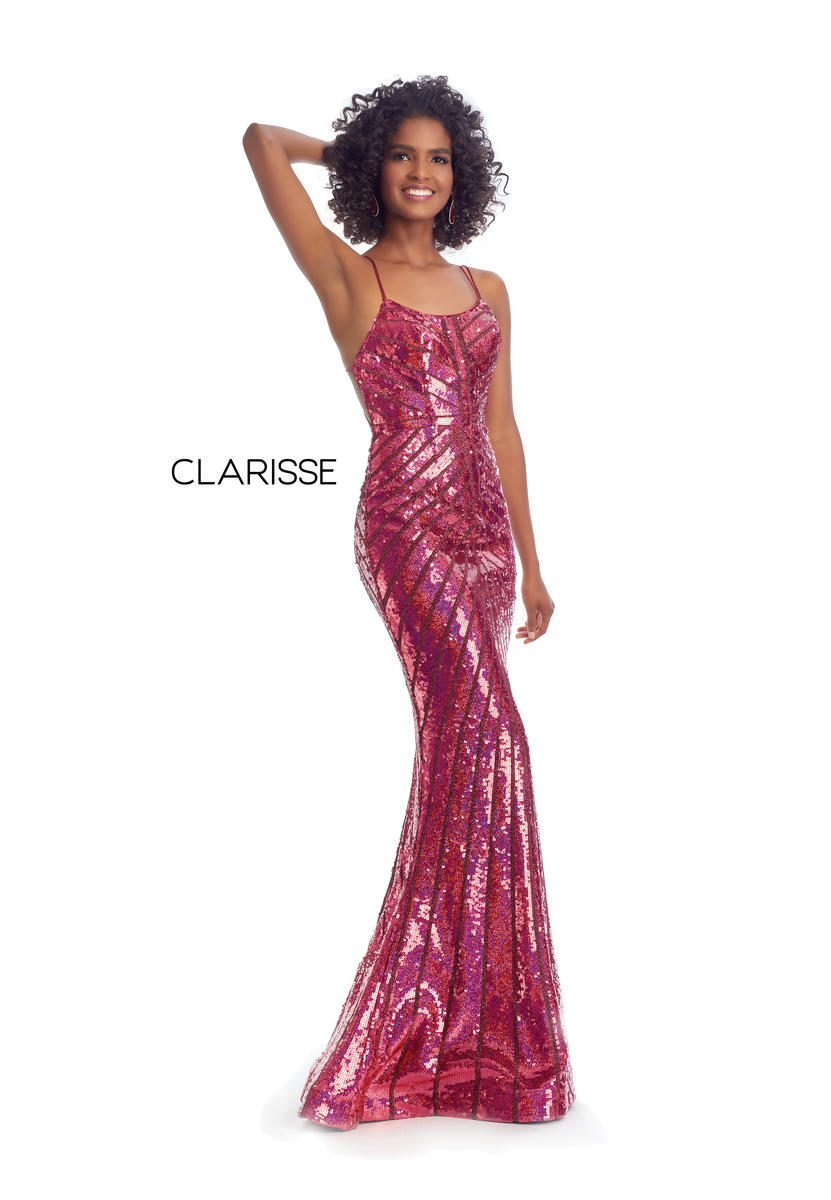 French Novelty: Clarisse 8002 Sequin Backless Prom Gown