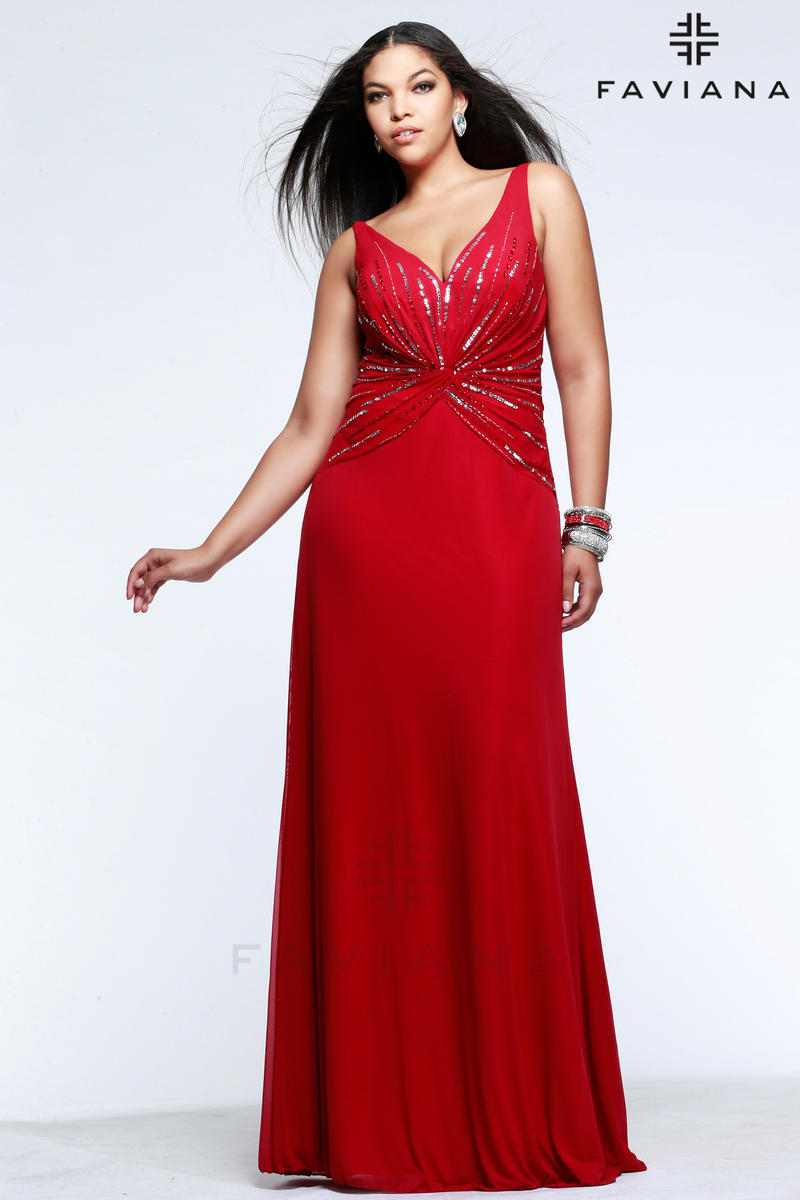 French Novelty: Faviana 9363 Plus V Neck Prom Gown