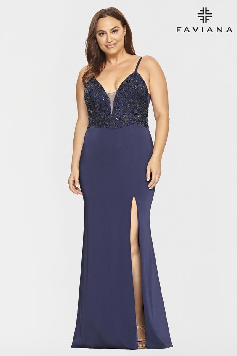 French Novelty: Faviana Curve 9536 V Neck Plus Size Prom Dress
