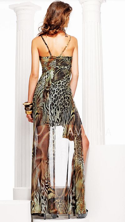 French Novelty: Faviana Glamour Evening Dress S7025 with Sheer Animal Print
