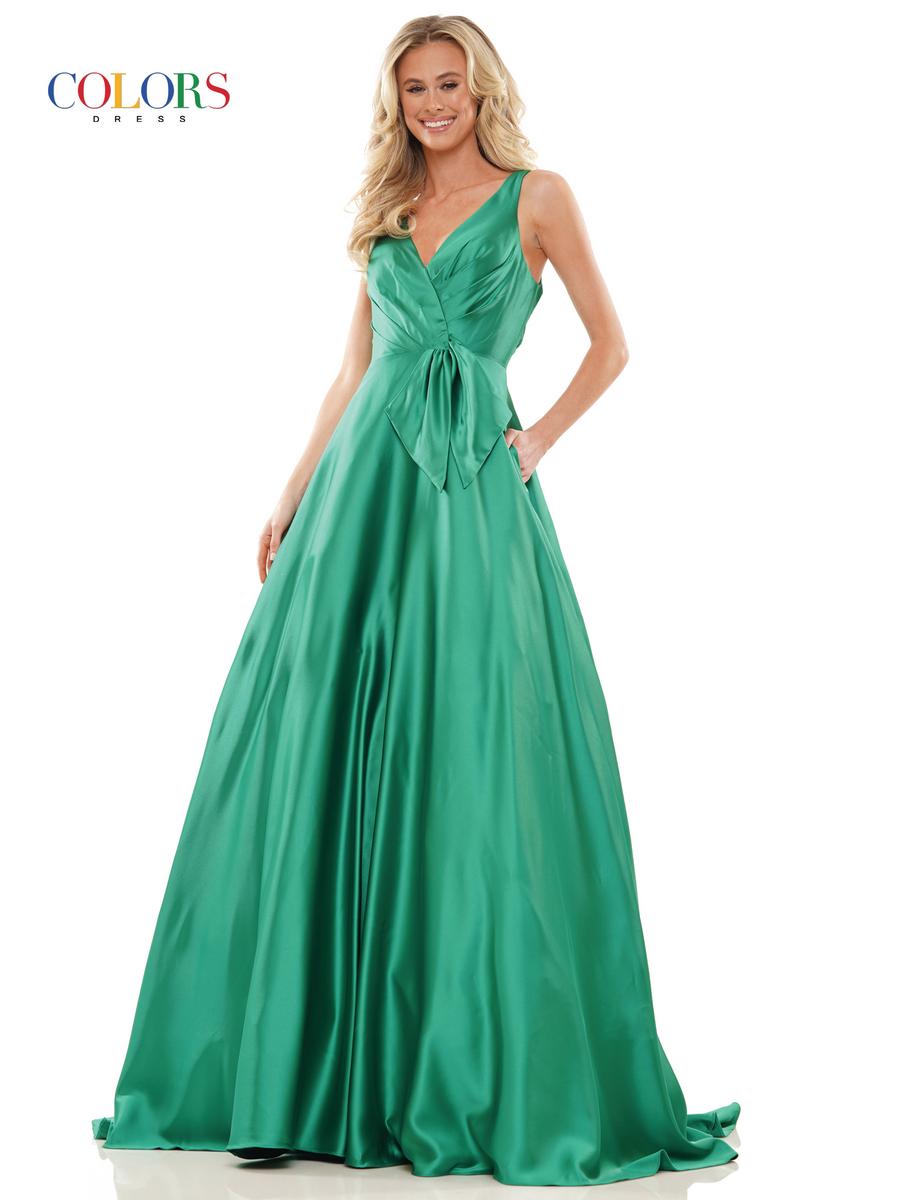 French Novelty: Glow by Colors G1100 Satin V Neck Prom Dress