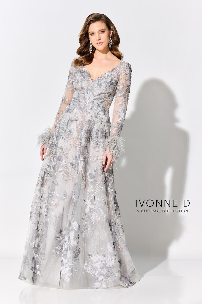 French Novelty: Ivonne D for Mon Cheri ID307 Sheer Long Sleeve Gown